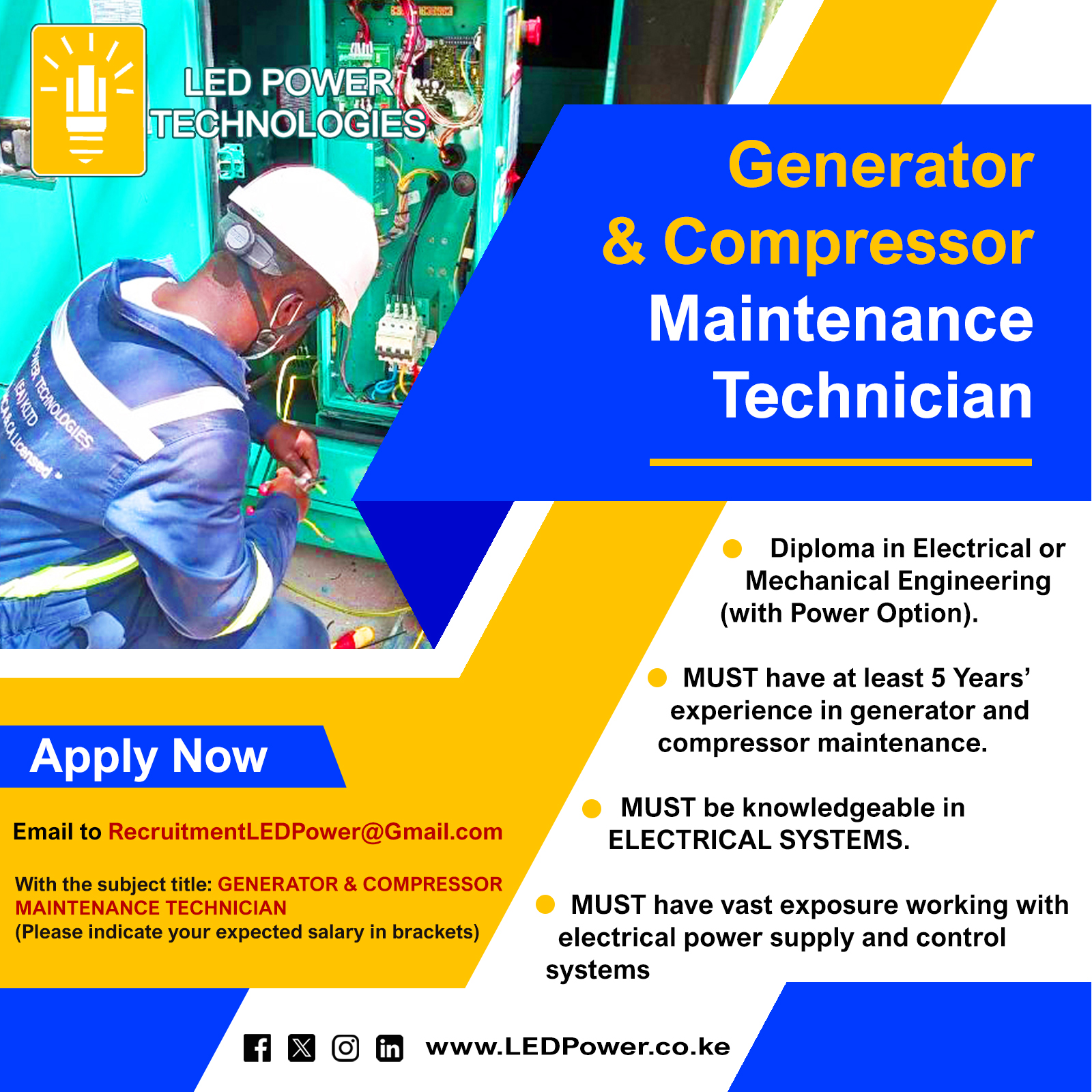 (APPLICATIONS ARE CLOSED!) Generator & Compressor Maintenance ...