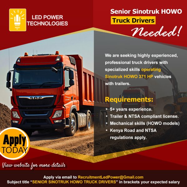 Senior Sinotruk HOWO Truck Drivers (3 Vacancies) – LED Power ...